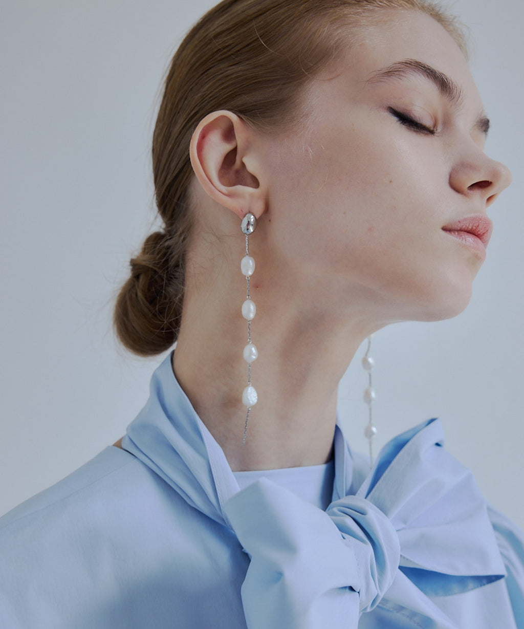 Pearl long chain pierce【Gold/Silver】