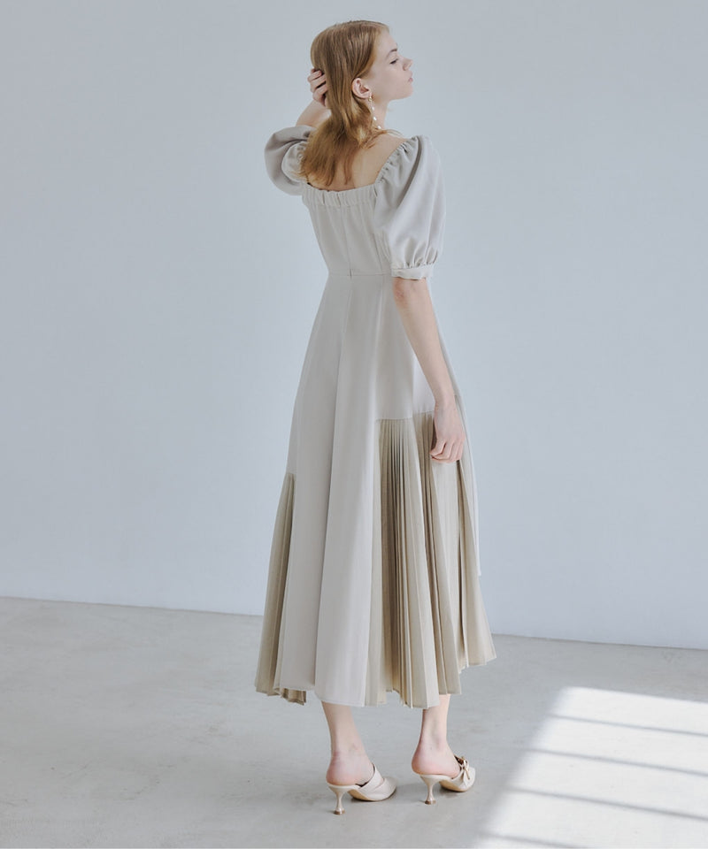 Pleats docking dress【Light beige】