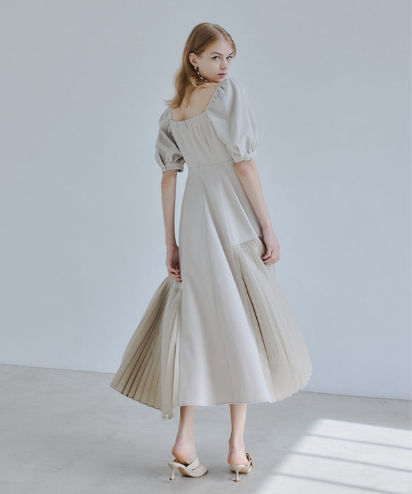 Pleats docking dress【Light beige】